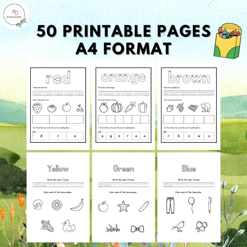 50 Printable Color Learning and Color Tracing Worksheets for Preschool ...