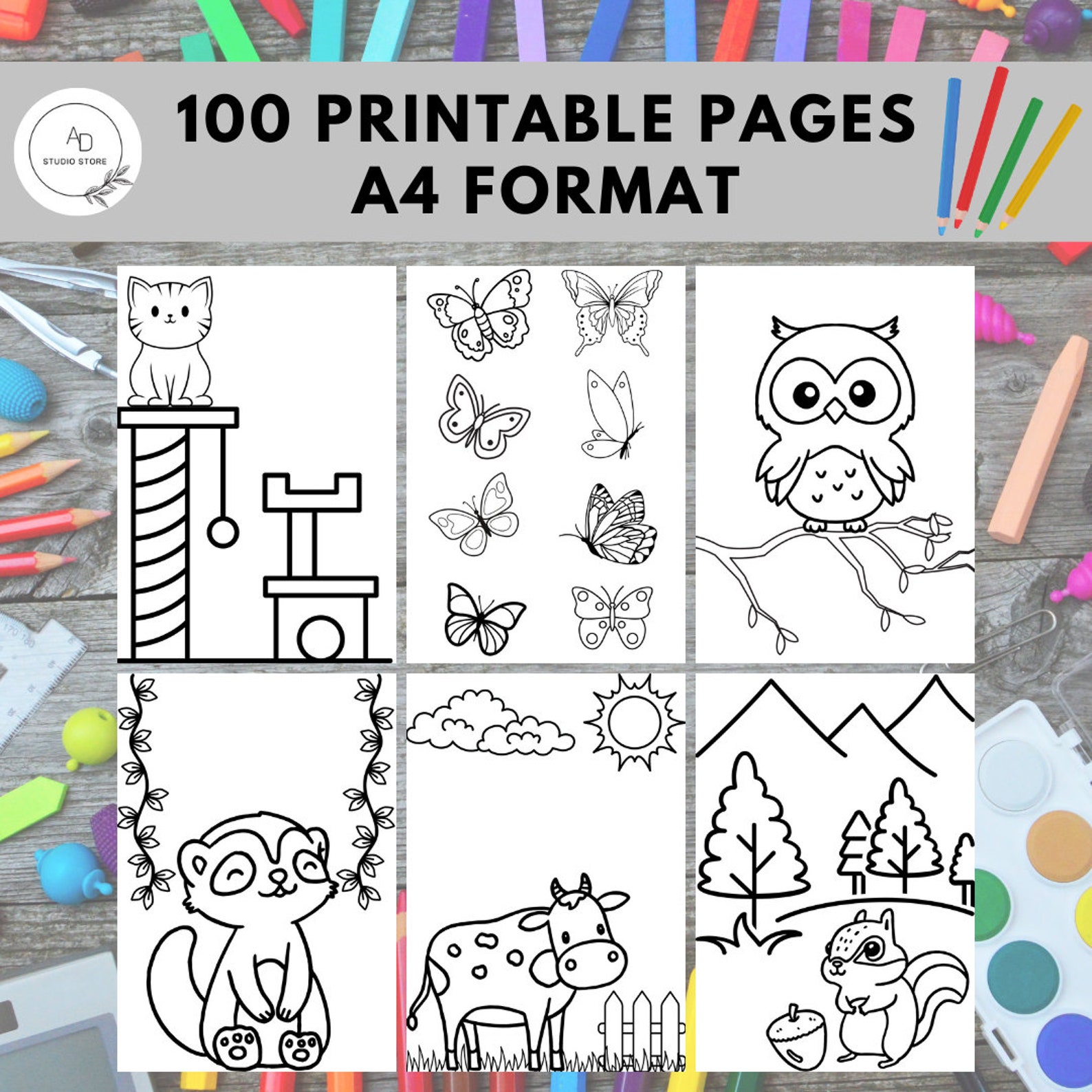100 Animals Coloring Pages for Kids Printable Sheets | Instant Digital ...