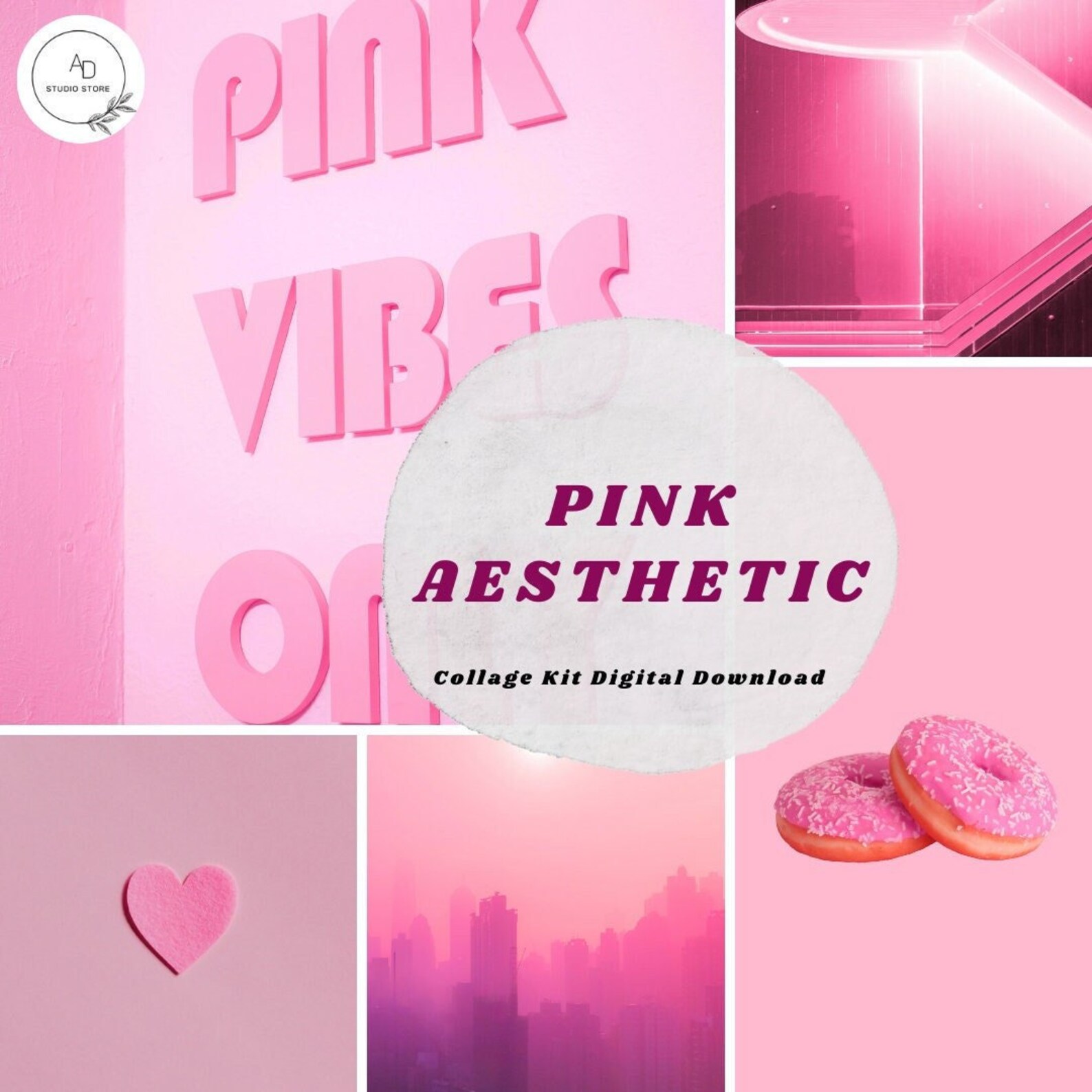 50 Pink Photo Wall Collage Kit, Hot Pink Aesthetic Picture Wall Collage ...