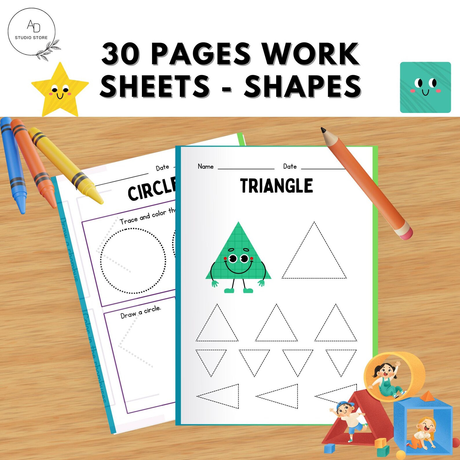 30 Printable Pages • SHAPES • Learning Worksheets for Preschool ...