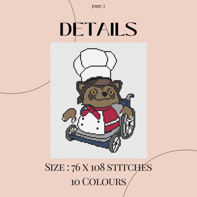 Overcooked Raccoon Chef Wheelchair Cross Stitch Pattern (PDF Pattern ...