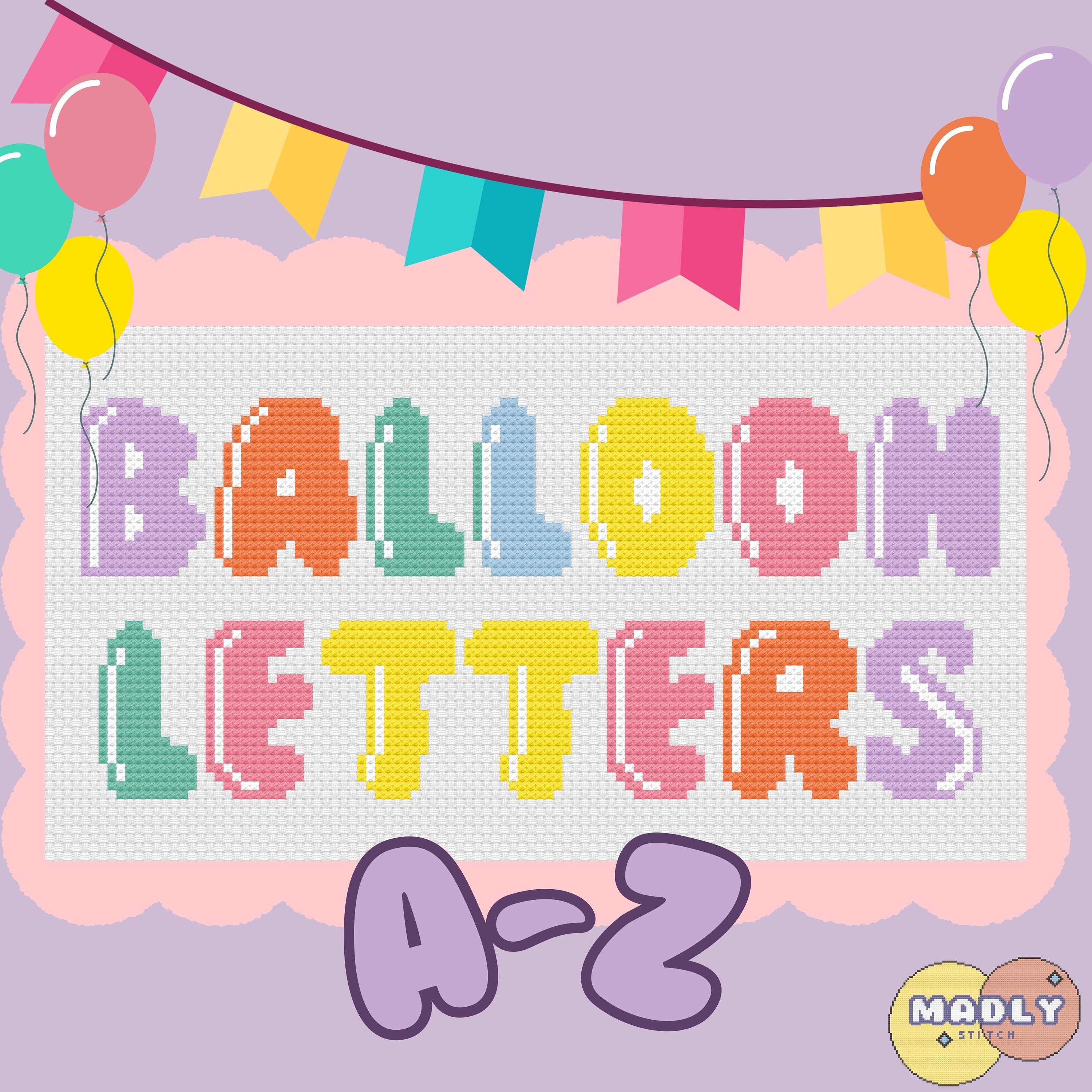 Balloon Alphabets Letter A to Z Cross Stitch Pattern - Easy to Read ...