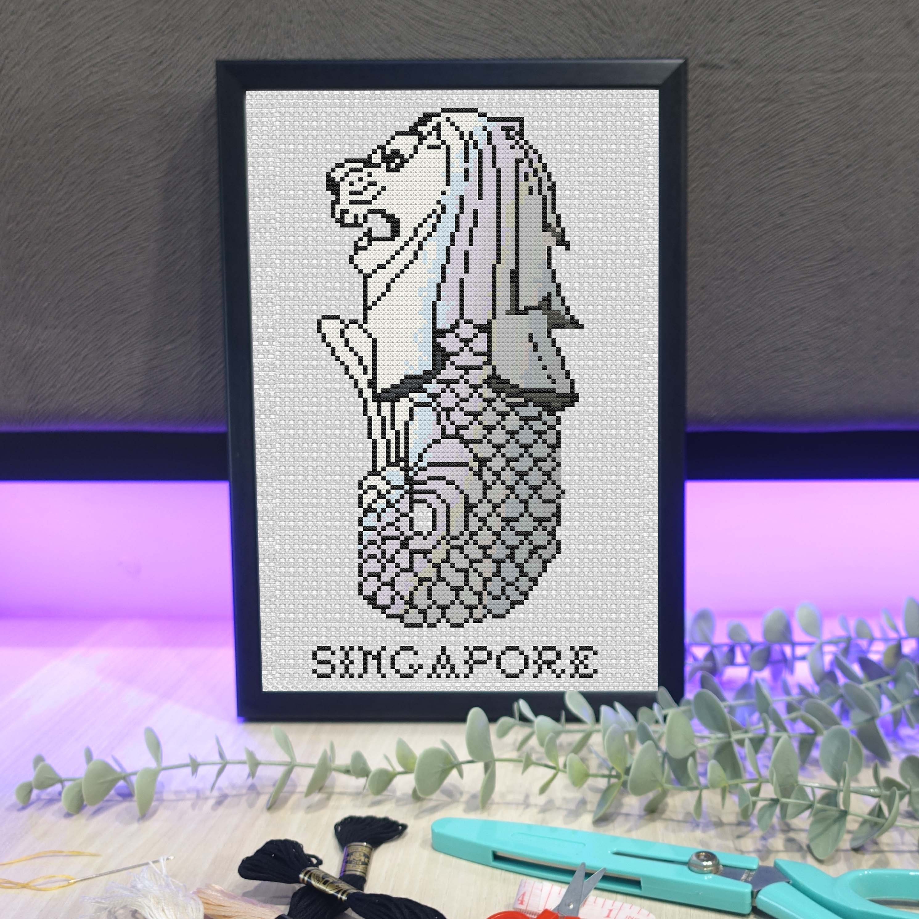 Merlion Cross Stitch Pattern PDF Landmark Series - Singapore - Etsy