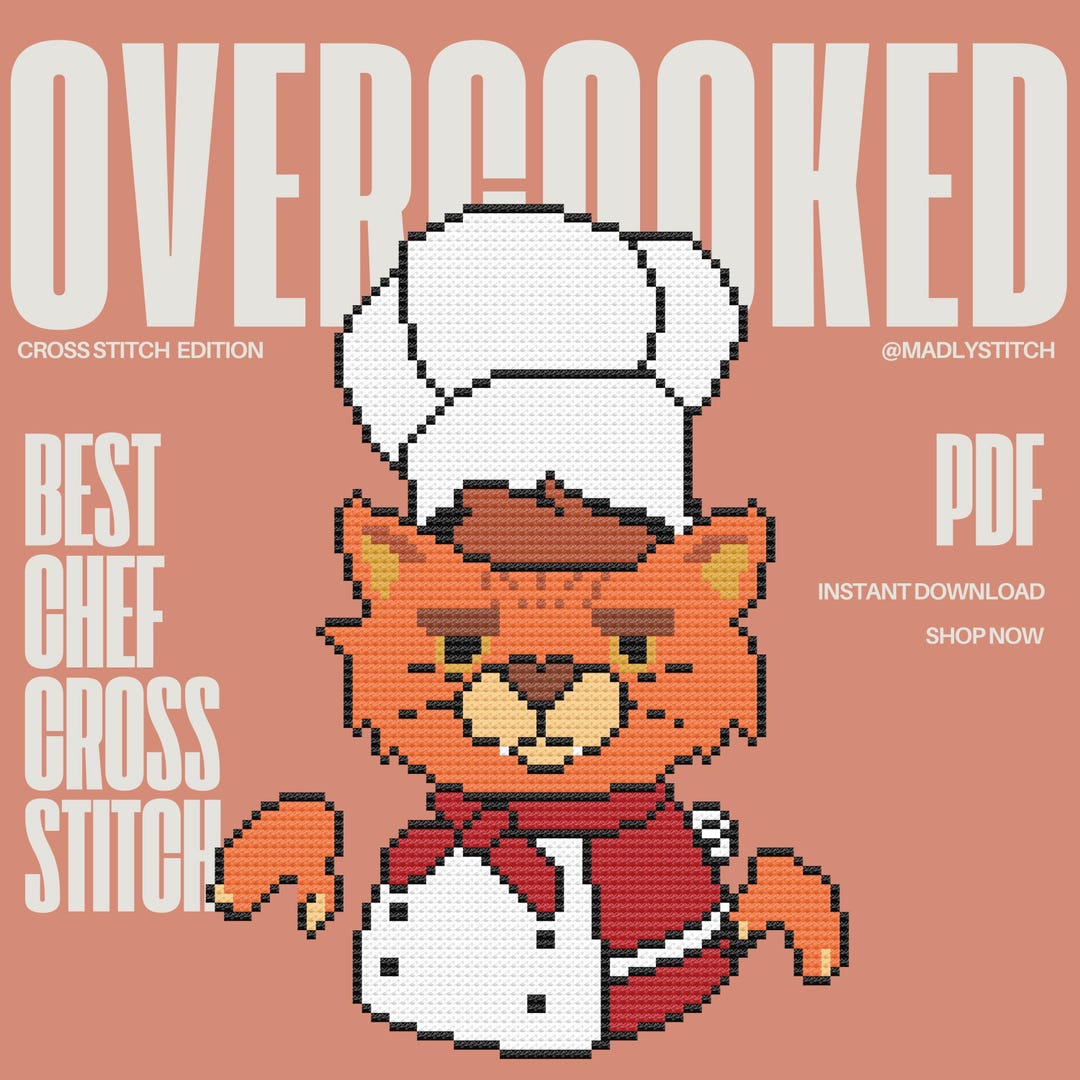 Overcooked Cat Chef Cross Stitch Pattern: Easy Embroidery (digital ...