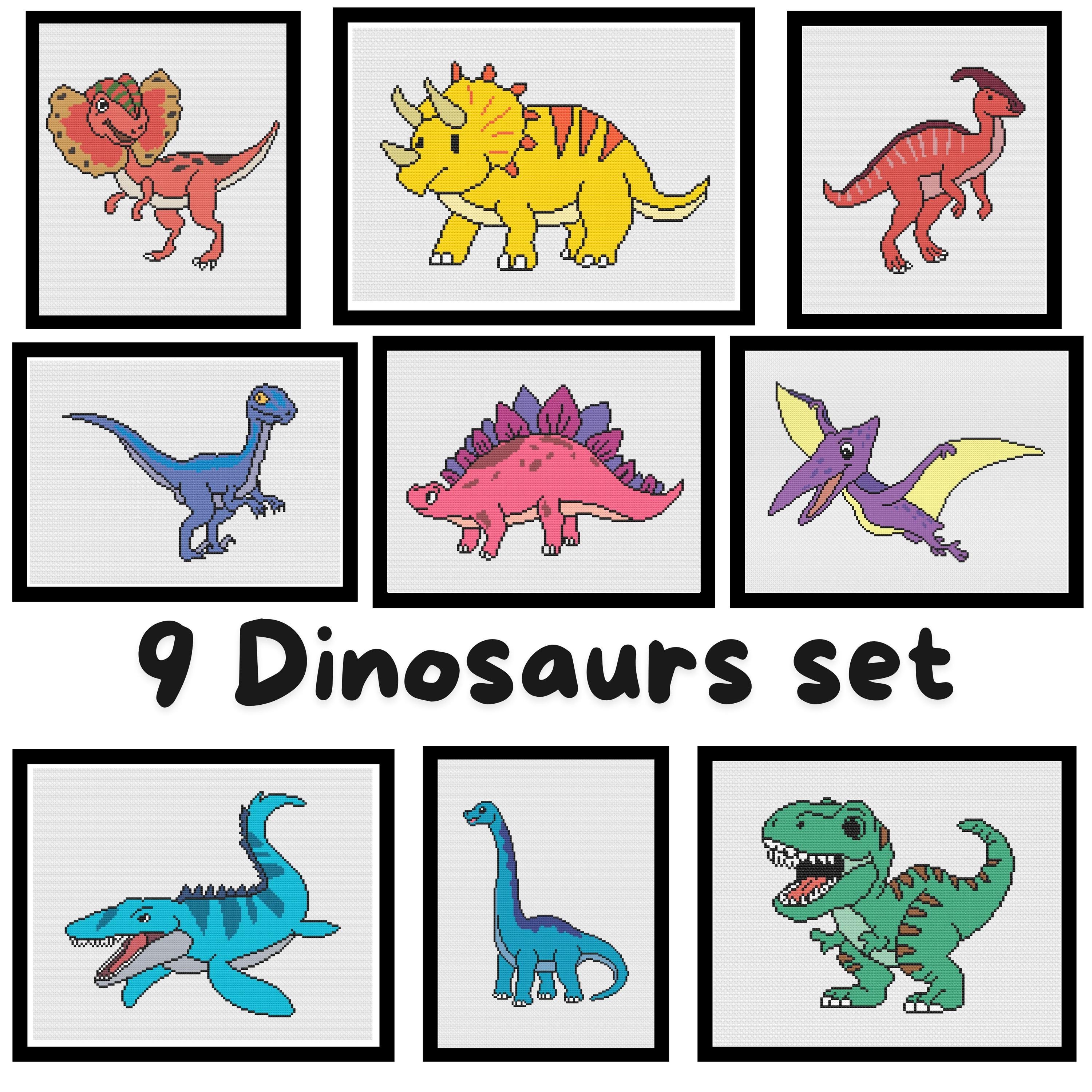 9 Cute Dinosaurs Cross Stitch Pattern Set | Prehistoric Animals ...