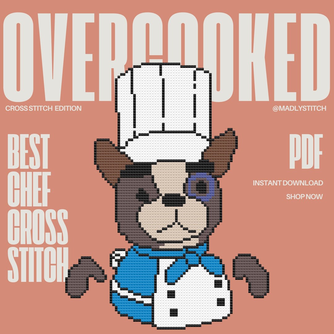 Overcooked Dog Chef Cross Stitch Pattern Overcooked Series Instant ...