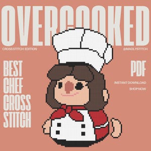 Overcooked Girl Chef Cross Stitch Pattern Overcooked Series Instant ...