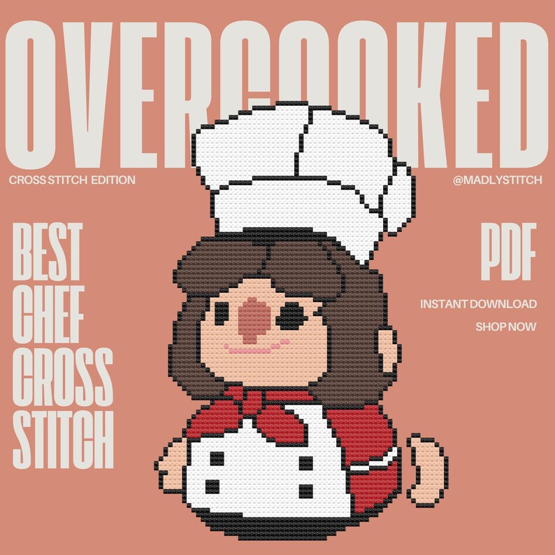 Overcooked Girl Chef Cross Stitch Pattern Overcooked Series Instant ...