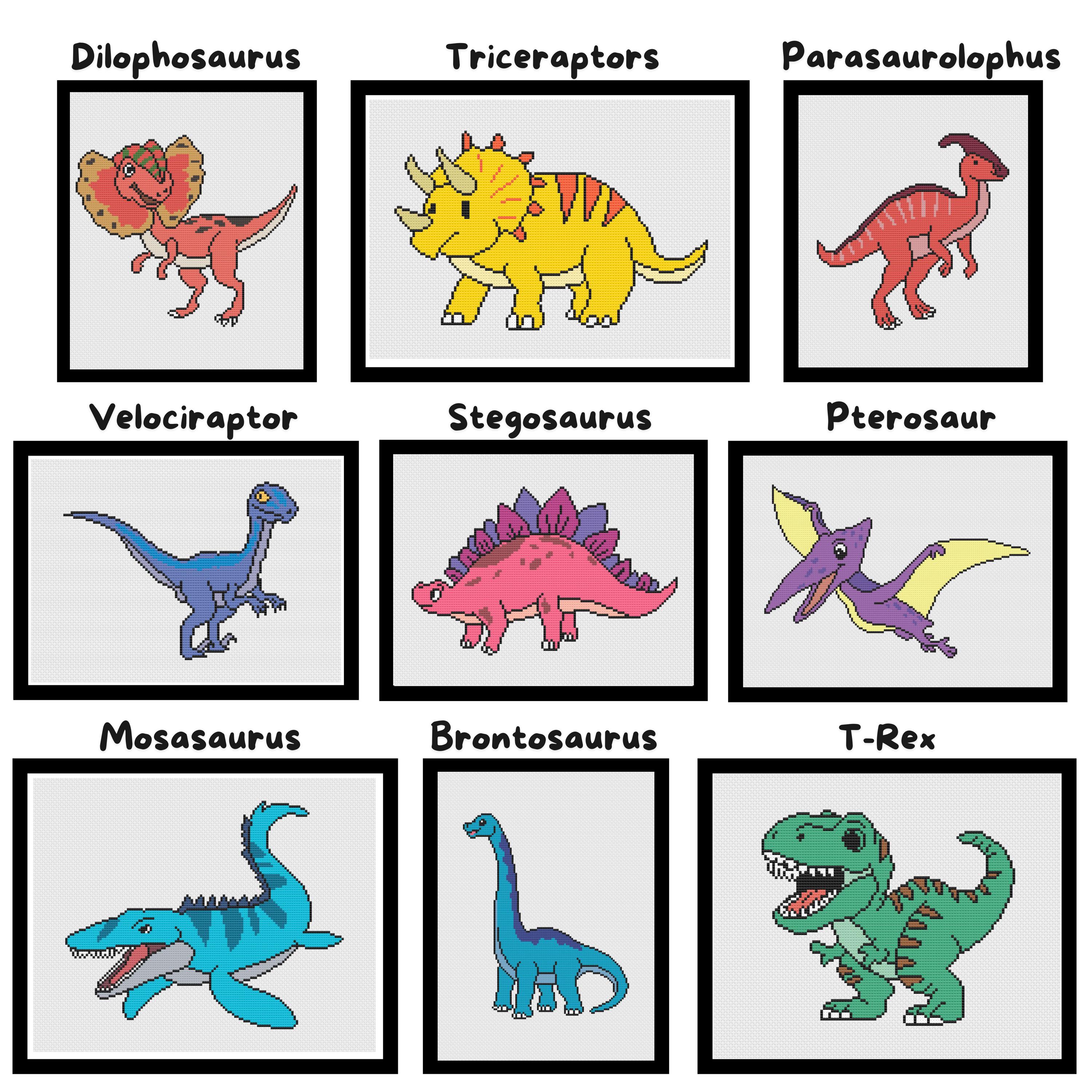 9 Cute Dinosaurs Cross Stitch Pattern Set | Prehistoric Animals ...