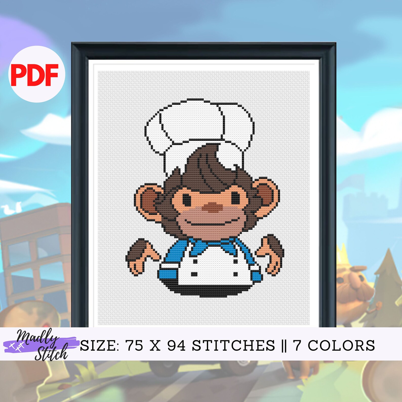 Overcooked Monkey Chef Cross Stitch Pattern, Cute Character, Easy for ...