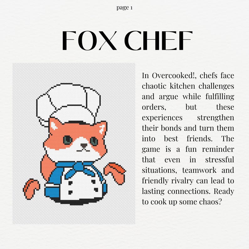 Overcooked Fox Chef Cross Stitch Pattern - Overcooked Series | Instant ...