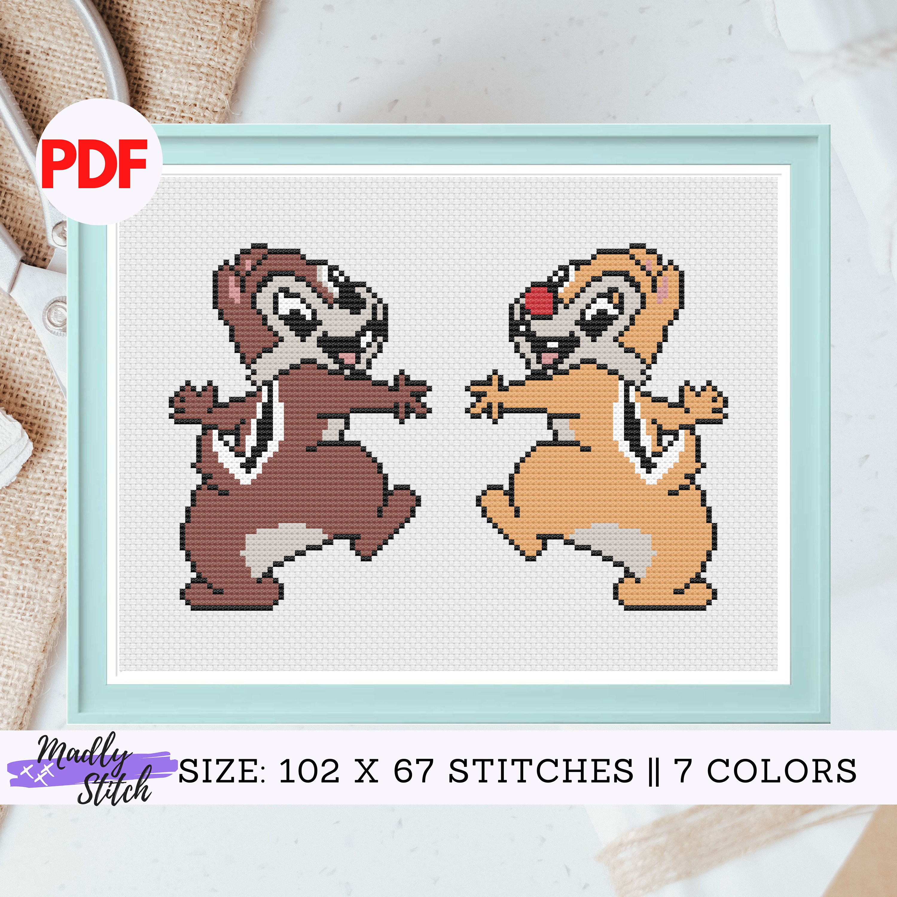 Chip and Dale Back Facing Cute Design Cross Stitch PDF Pattern Easy for ...