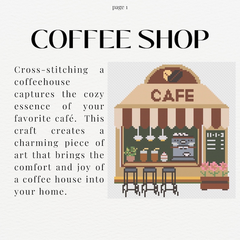 Cafe Coffee Shop Cross Stitch Pattern: Beginner Easy (PDF Download) - Etsy