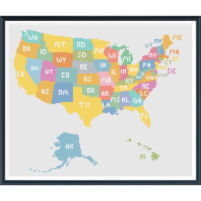 USA Map With 50 States Cross Stitch PDF Pattern Fun and Easy - Etsy