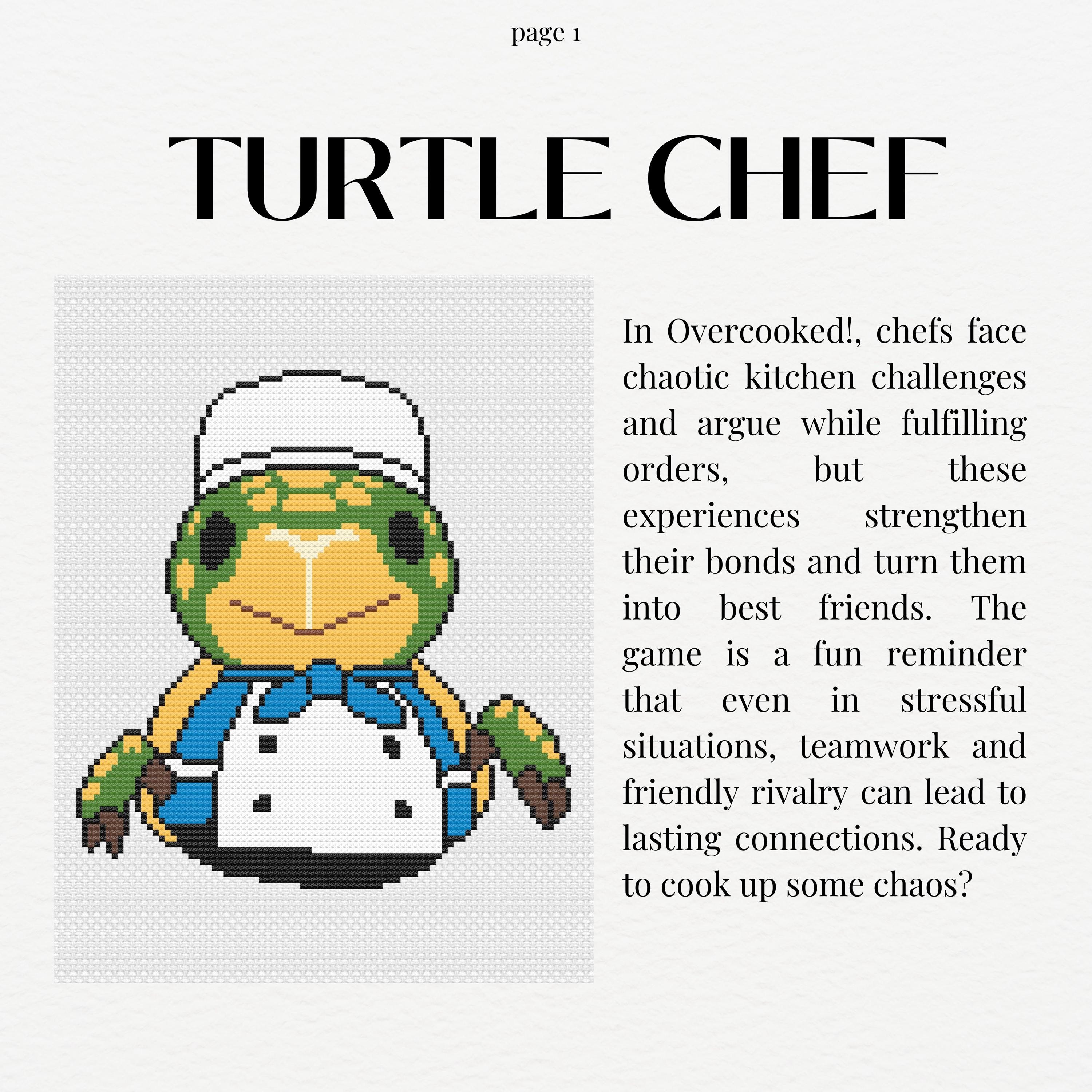 Overcooked Turtle Chef Cross Stitch Pattern: Easy Chart (digital ...