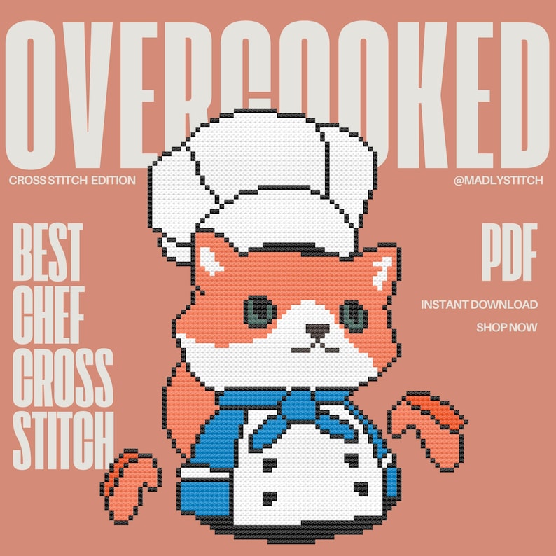 Overcooked Fox Chef Cross Stitch Pattern: Easy Embroidery (digital ...