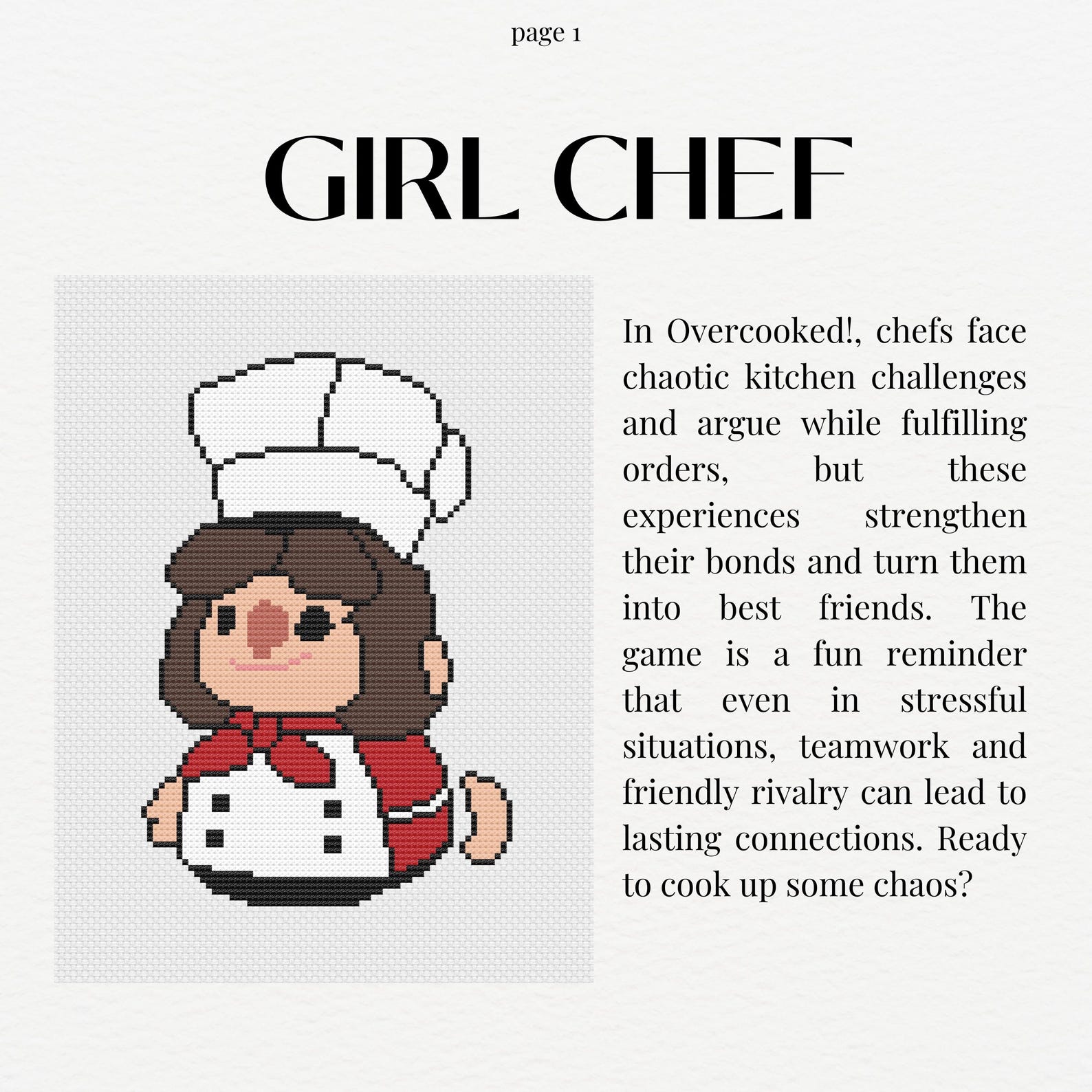 Overcooked Girl Chef Cross Stitch Pattern Overcooked Series Instant ...