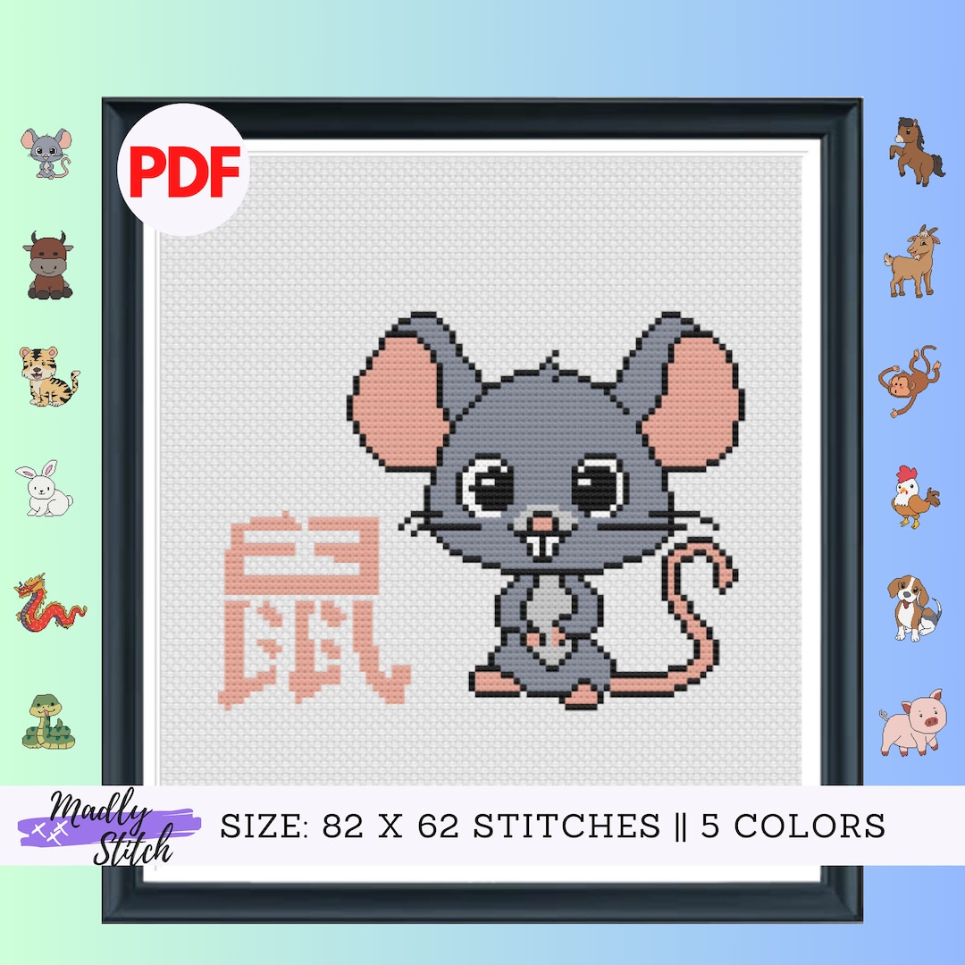 Rat 12 Chinese Zodiac Cross Stitch Pattern PDF Instant Download Easy ...