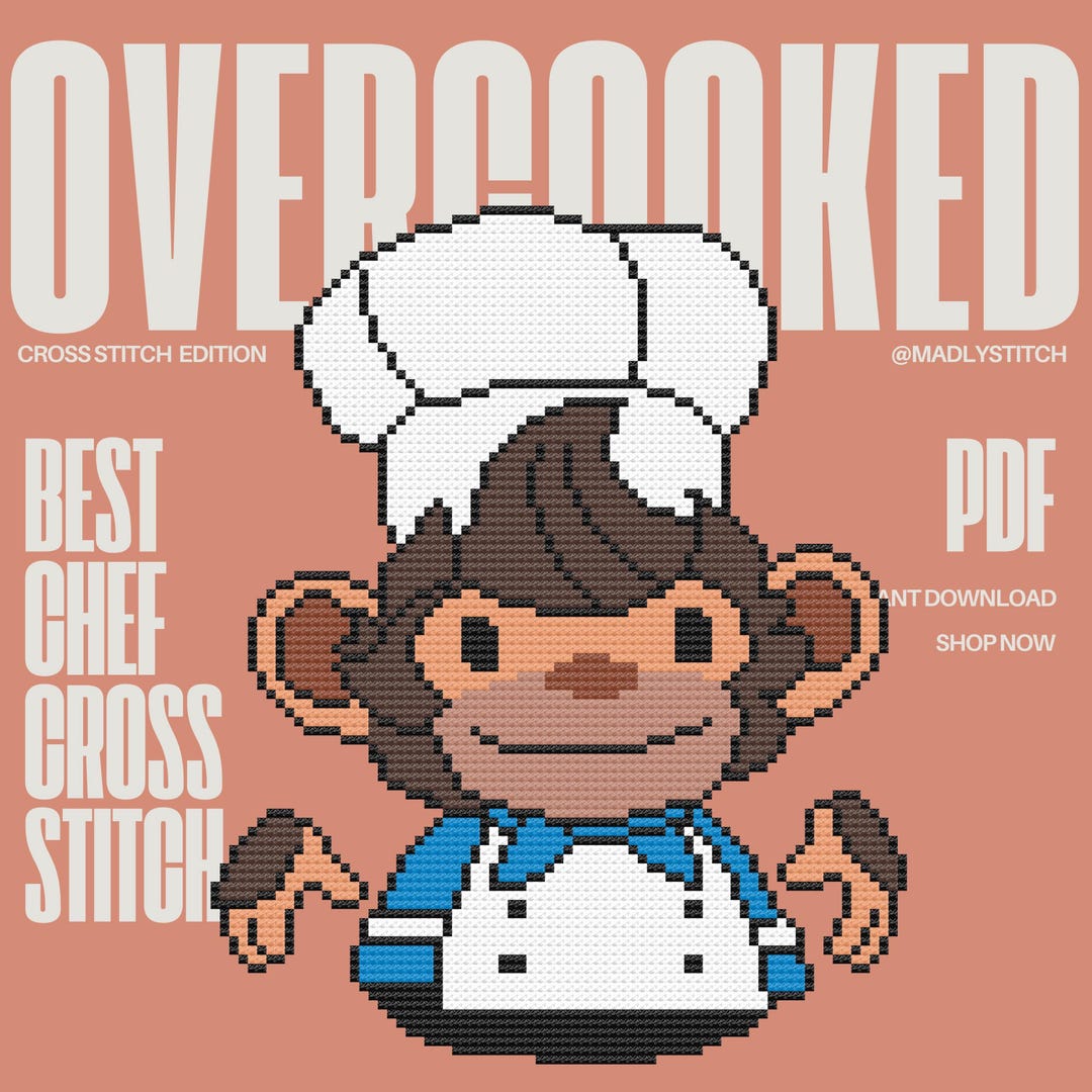 Overcooked Monkey Chef Cross Stitch Pattern: Easy Beginner Design (PDF ...