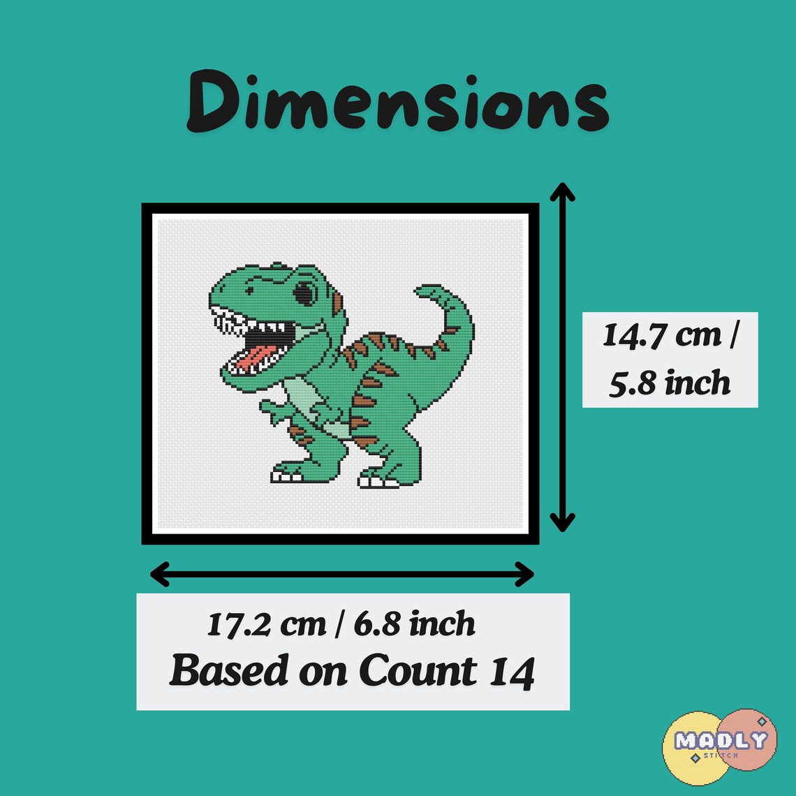 Dinosaur T-rex Cross Stitch PDF Pattern | Easy for Beginner | Instant ...