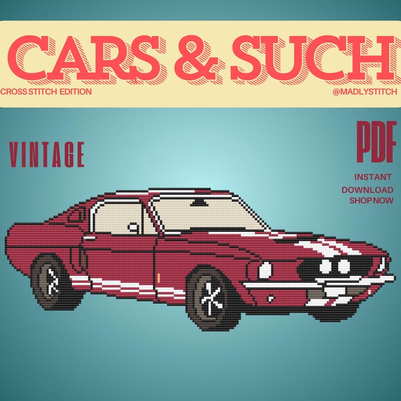 Ford Mustang 1967 Car Cross Stitch Pattern PDF Instant Download | Easy ...