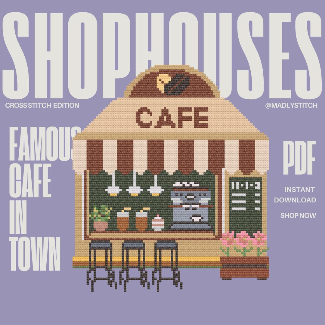 Cafe Coffee Shop Cross Stitch Pattern: Beginner Easy (PDF Download) - Etsy