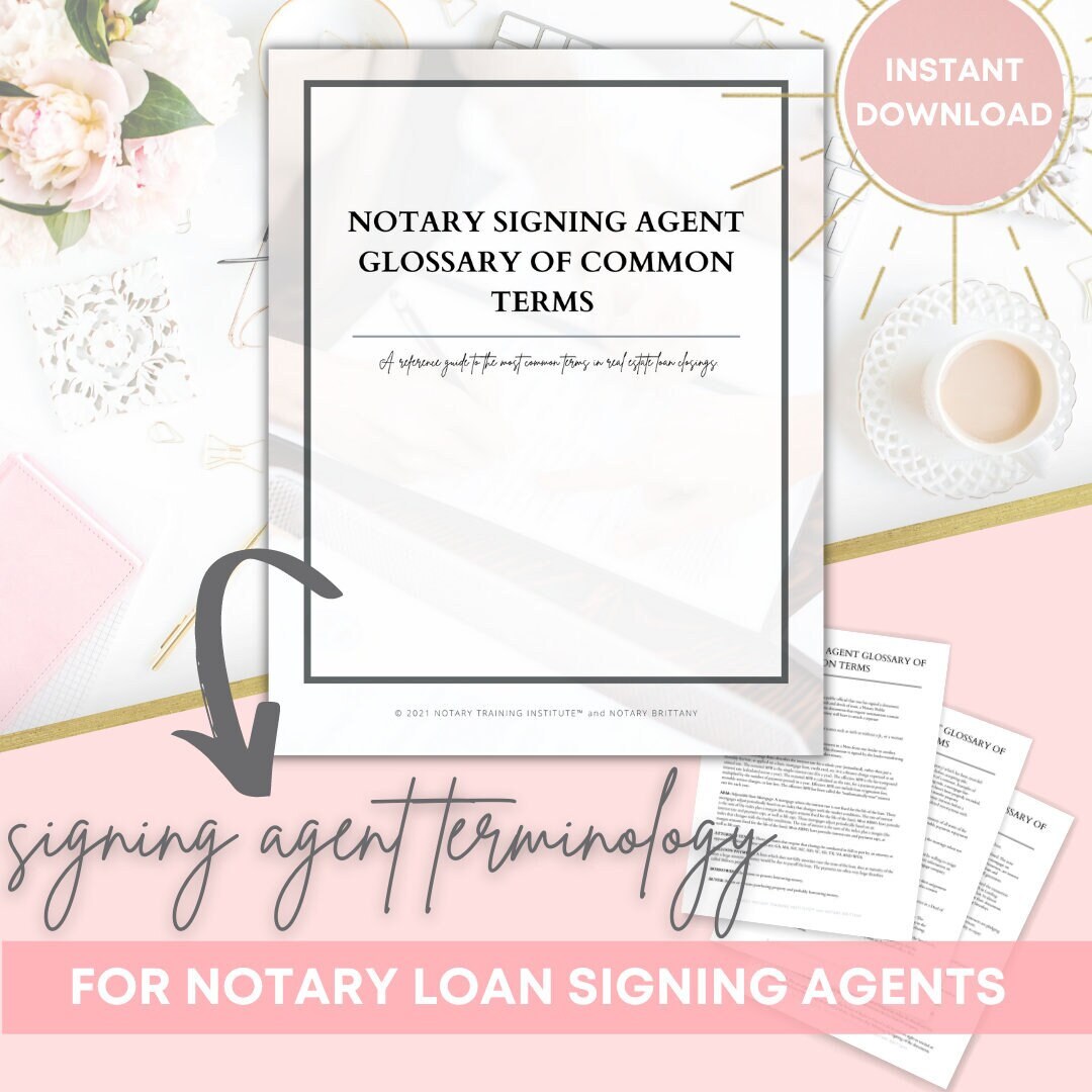 GLOSSARY of NOTARY TERMINOLOGY Printable Digital Download Notary Loan ...