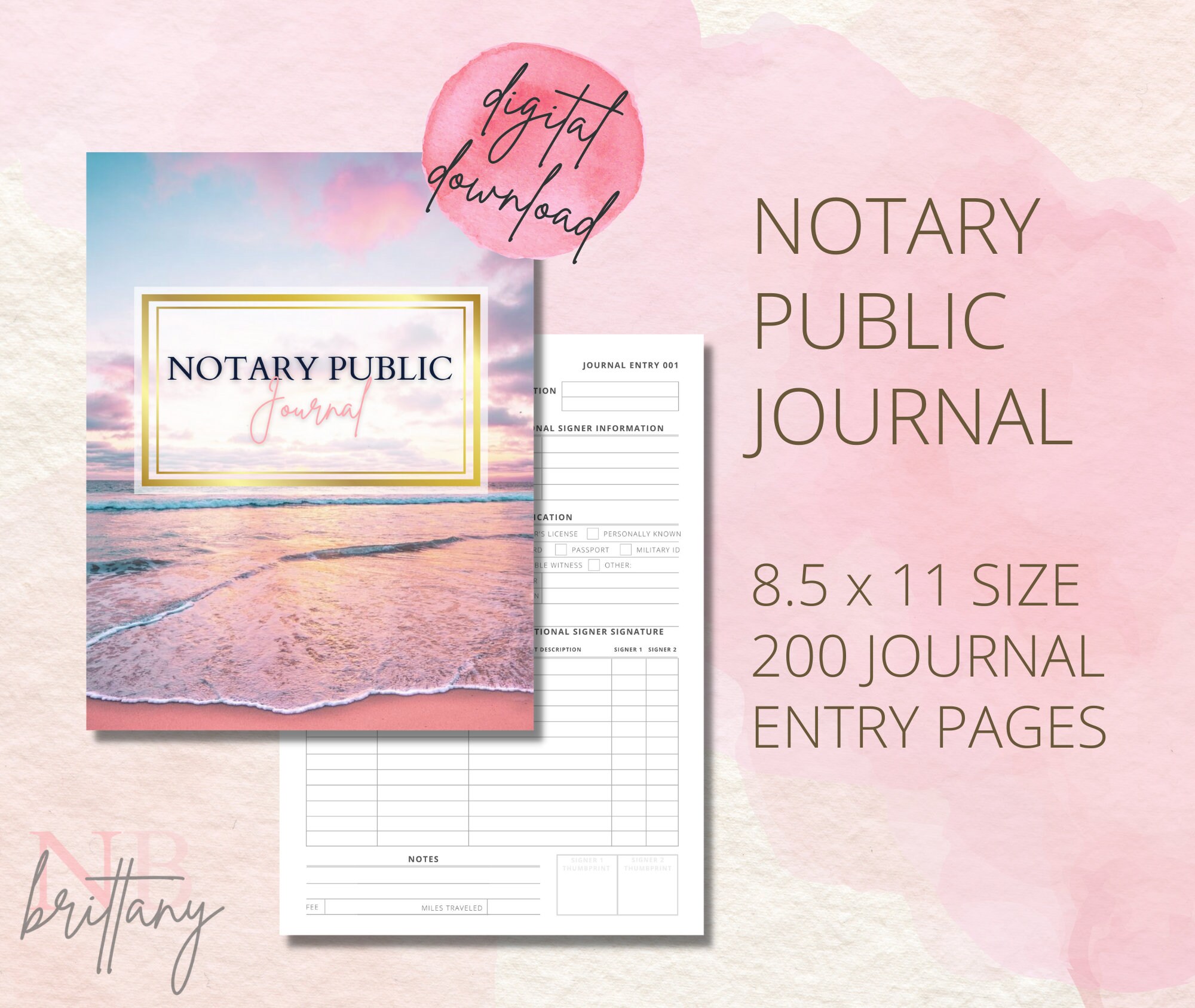NOTARY PUBLIC JOURNAL Printable Digital Download Letter Size Secure One ...