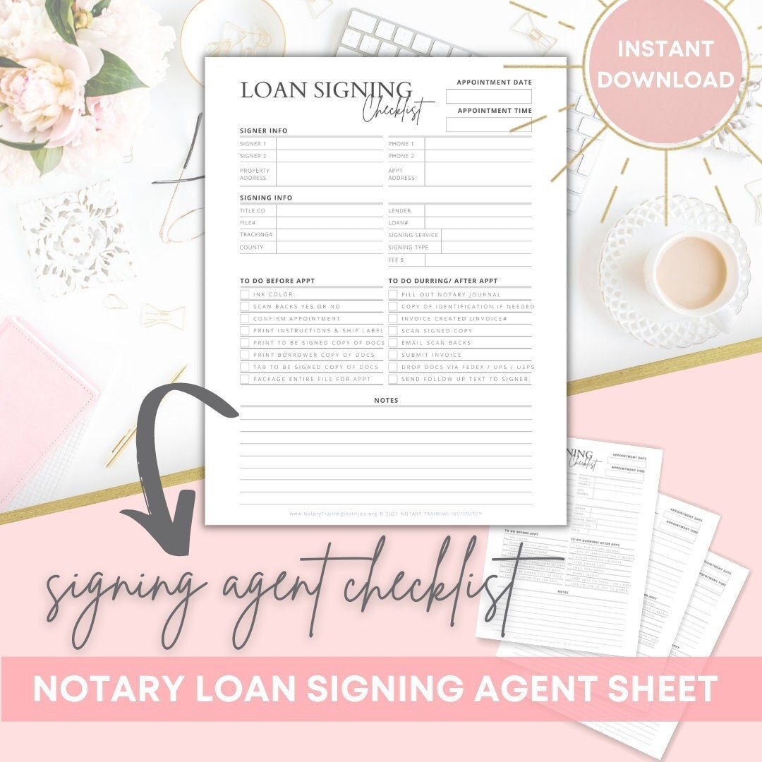 SIGNING AGENT CHECKLIST Printable Digital Download Letter Size One-page ...