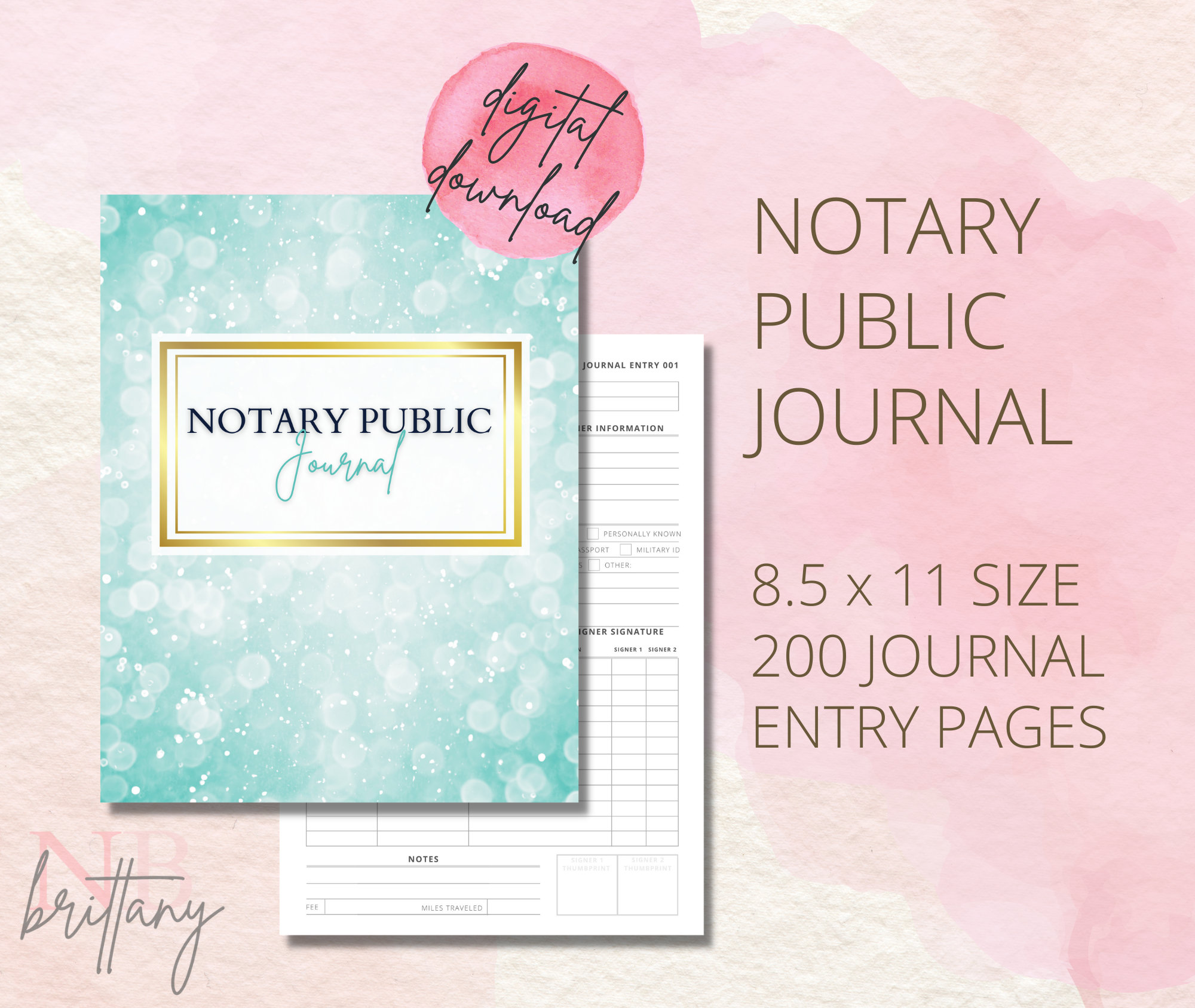 NOTARY PUBLIC JOURNAL Printable Digital Download Letter Size Secure One ...