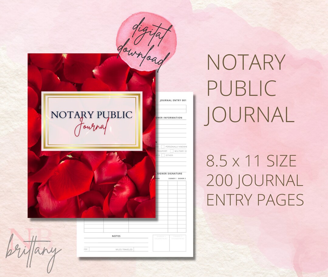 NOTARY PUBLIC JOURNAL Printable Digital Download Letter Size Secure One ...