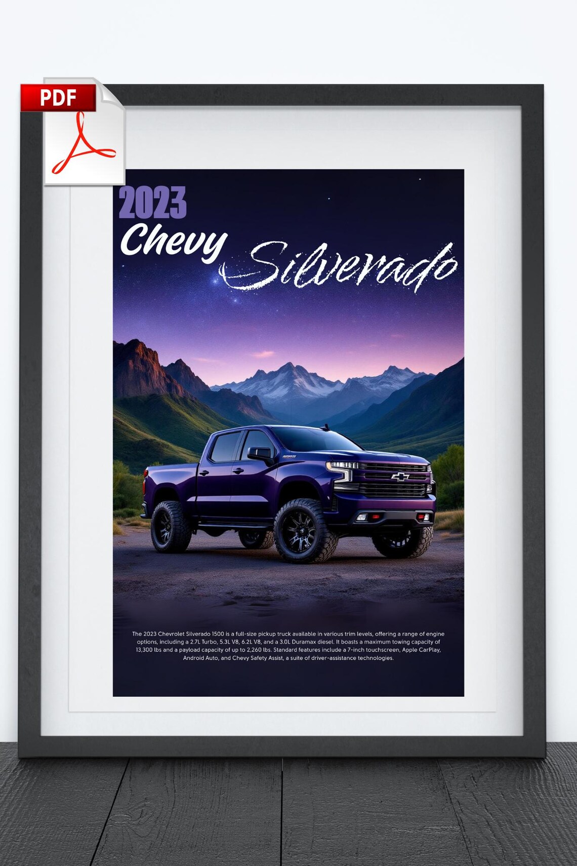 Chevy Silverado Poster Inspired by Chevrolet - 12x18 Printable Poster ...