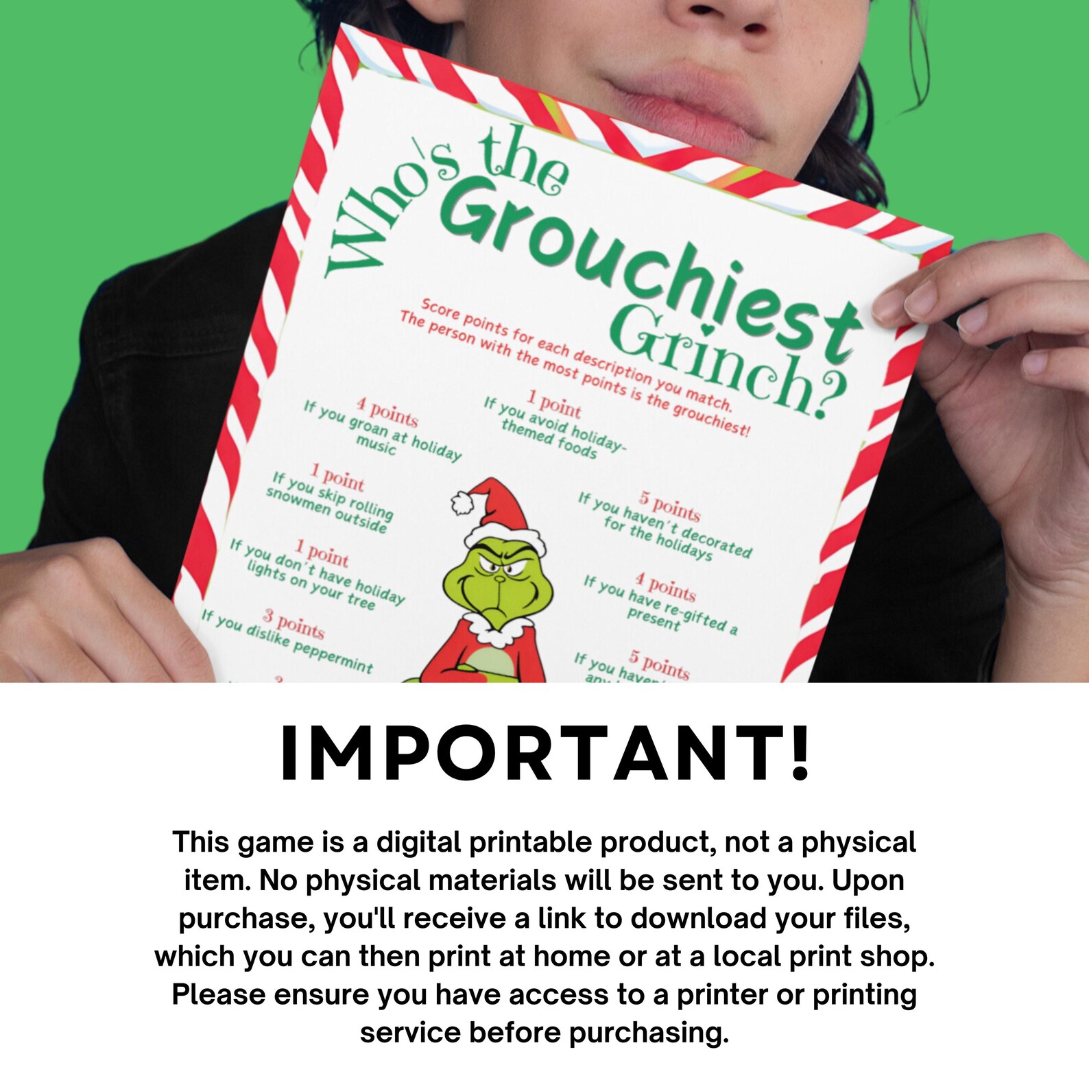 Who's the Grinchiest Grinch? Fun Printable Grinch Party Game for Kids & Adults - Digital ...