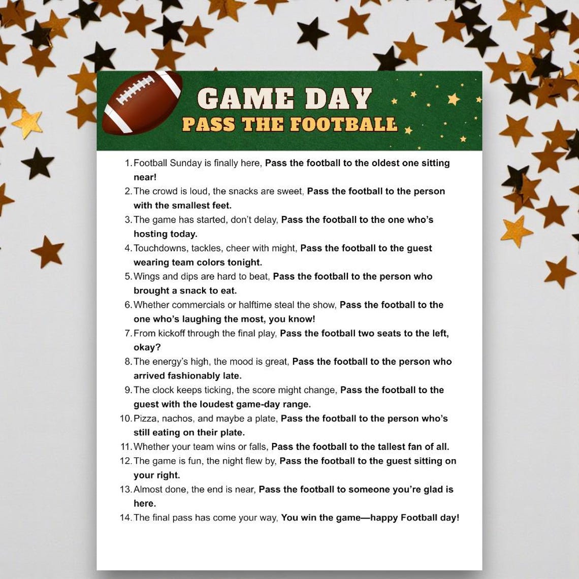 Pass the Football Game Printable | Football Party Game | Game Day ...