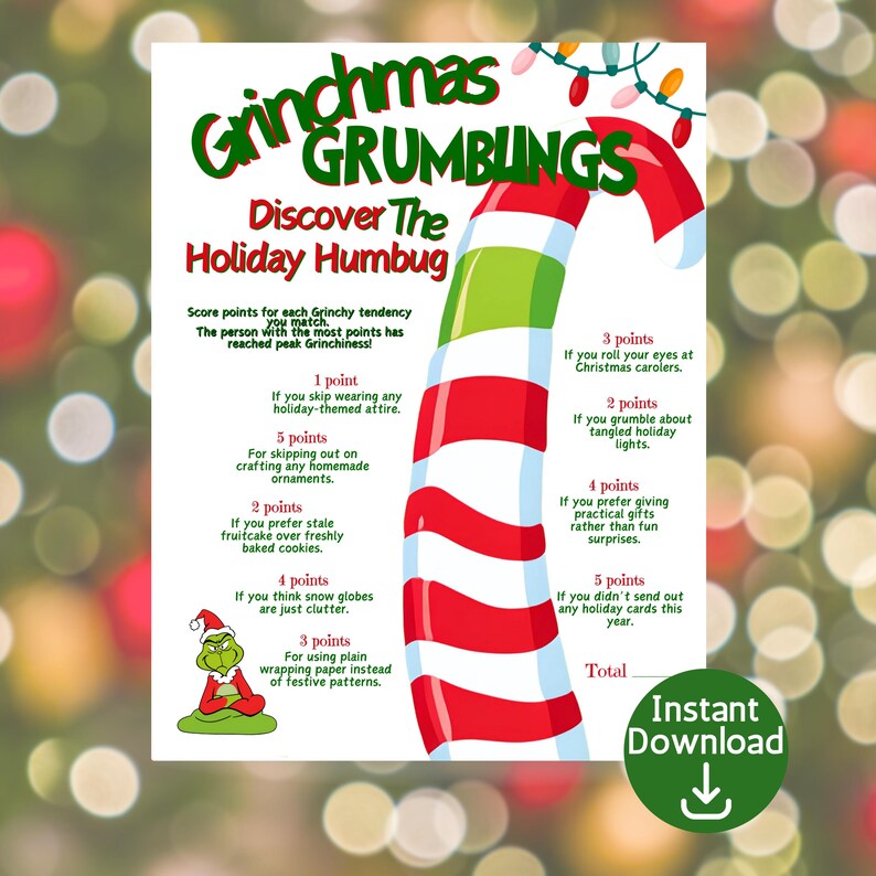Grinchmas Grumblings Printable Game | Discover Your Holiday Humbug ...