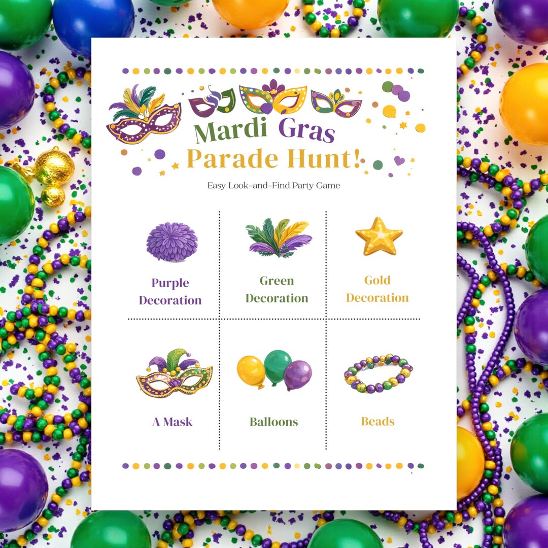 Mardi Gras Parade Hunt Printable | Mardi Gras Scavenger Hunt Game ...