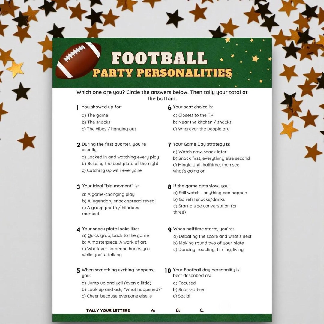 Football Party Personalities Game | Fun Football Watch Party Activity ...
