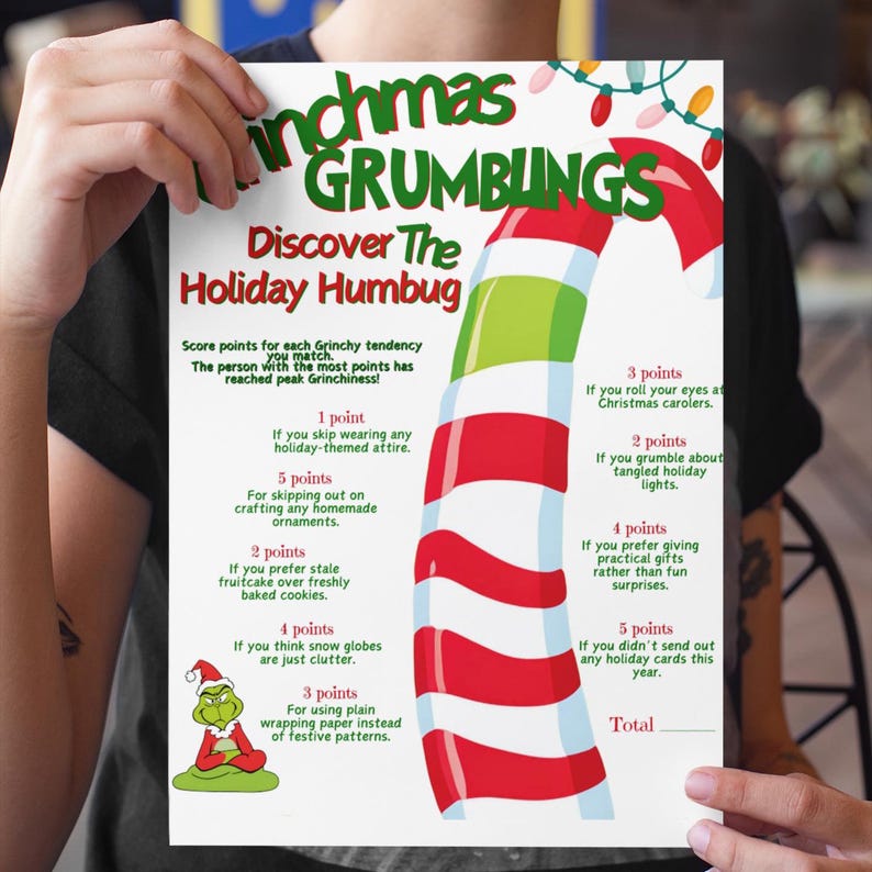 Grinchmas Grumblings Printable Game | Discover Your Holiday Humbug ...