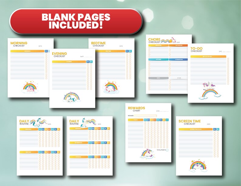 Kids Unicorn Printable Planner Bundle, Kids Reading Checklist, Kids ...