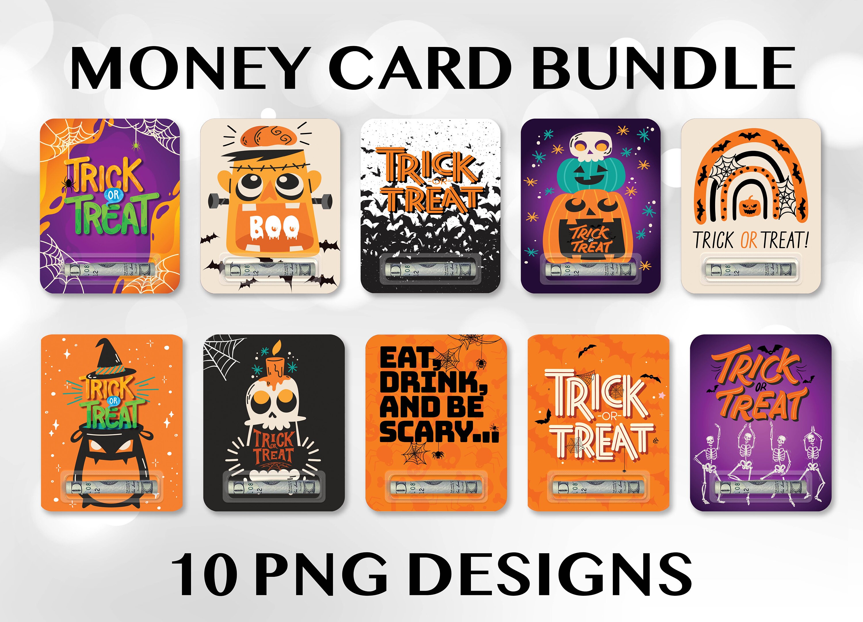 Halloween Money Card Bundle, Money Card PNG, Money Card Design ...