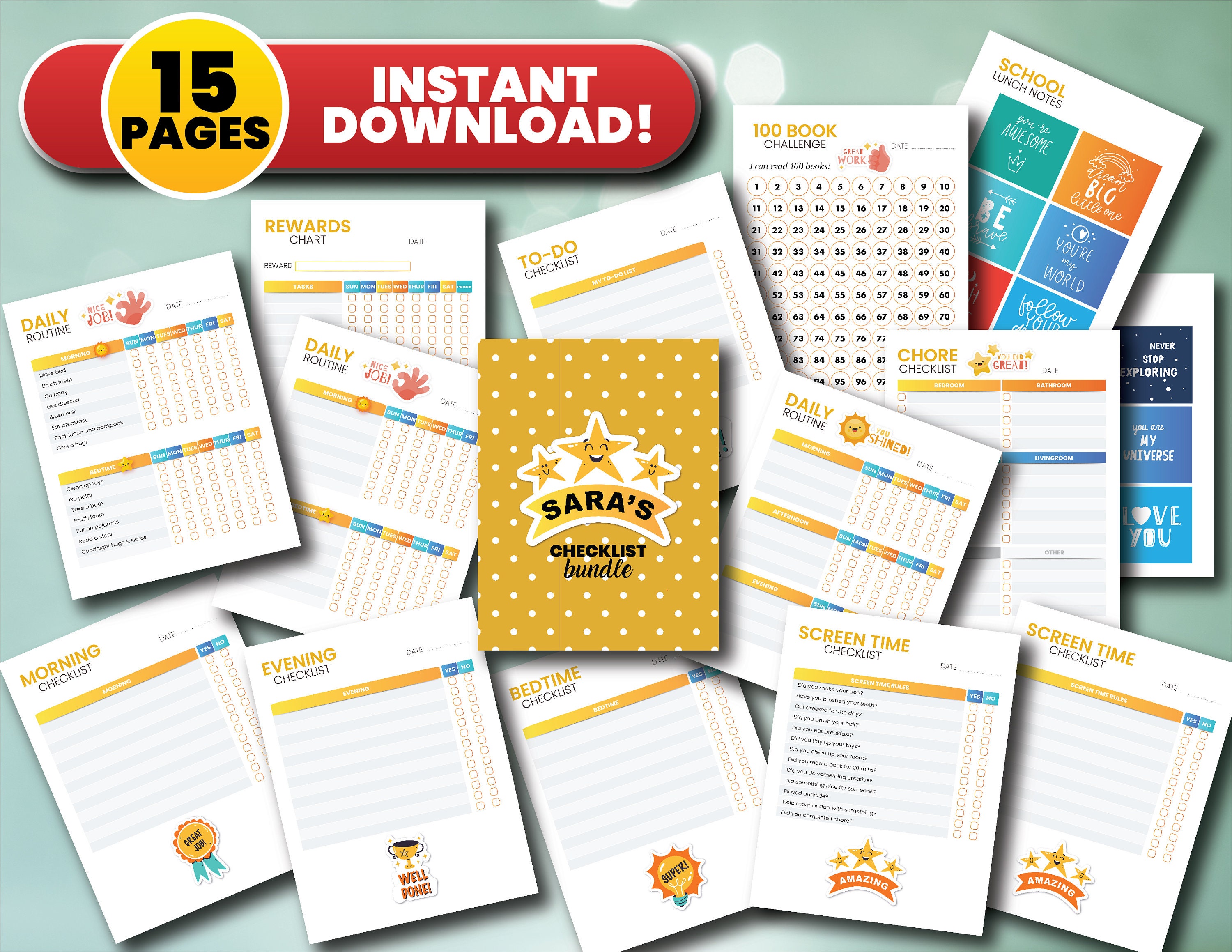 Kids Printable Planner Bundle, Kids Reading Checklist, Kids Reading ...