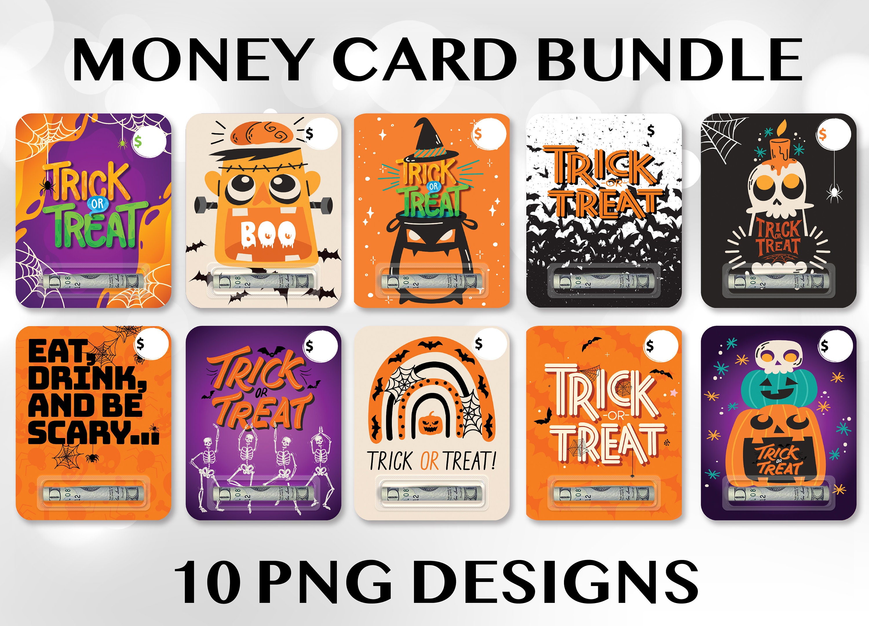 Halloween Money Card Bundle, Money Card PNG, Money Card Design ...