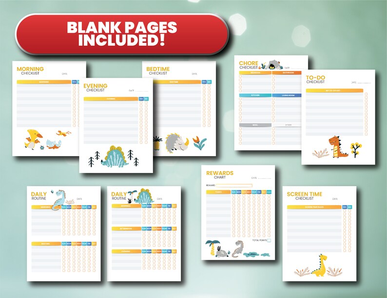 Kids Dino Printable Planner Bundle, Kids Reading Checklist, Kids ...