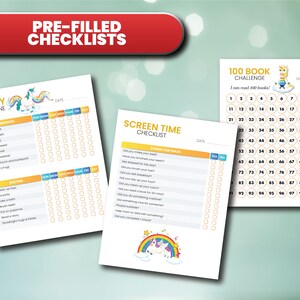 Kids Unicorn Printable Planner Bundle, Kids Reading Checklist, Kids ...