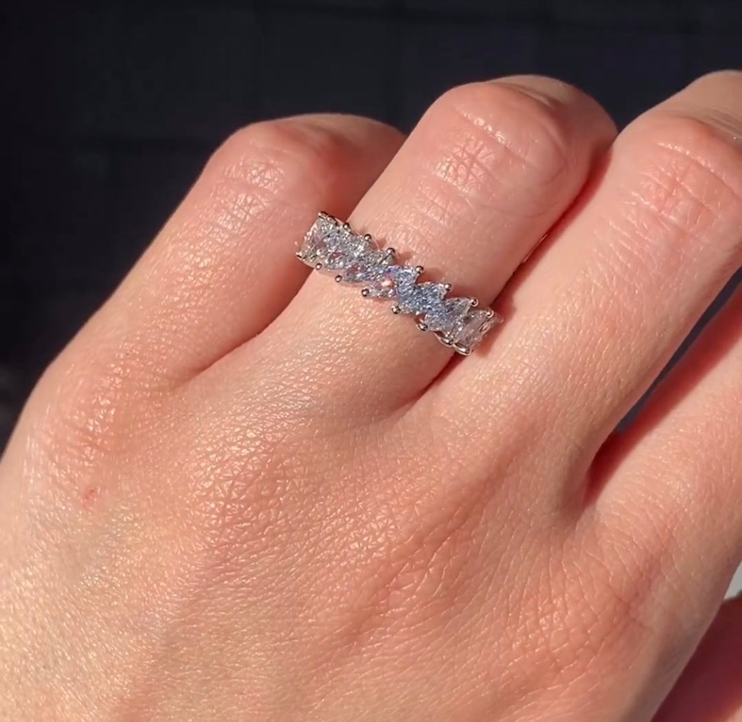 5 TCW Slanted Marquise Diamond Band 14K Solid White Gold Promise Band ...