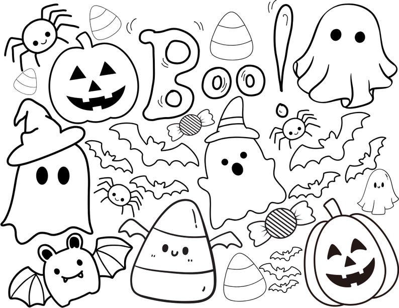 DIGITAL DOWNLOAD - BOO! Halloween Coloring Page, Spooky, Cute, Ghosts ...