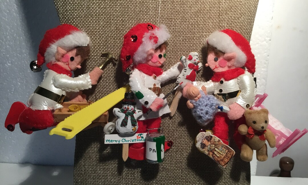 Busy Elf Handmade Stuffed Felt Holiday Figurine Ornament - Etsy