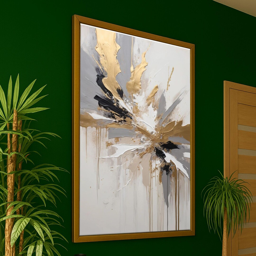 Elegant Gold and Neutral Abstract Burst Canvas, Modern Wall Art, Luxe ...