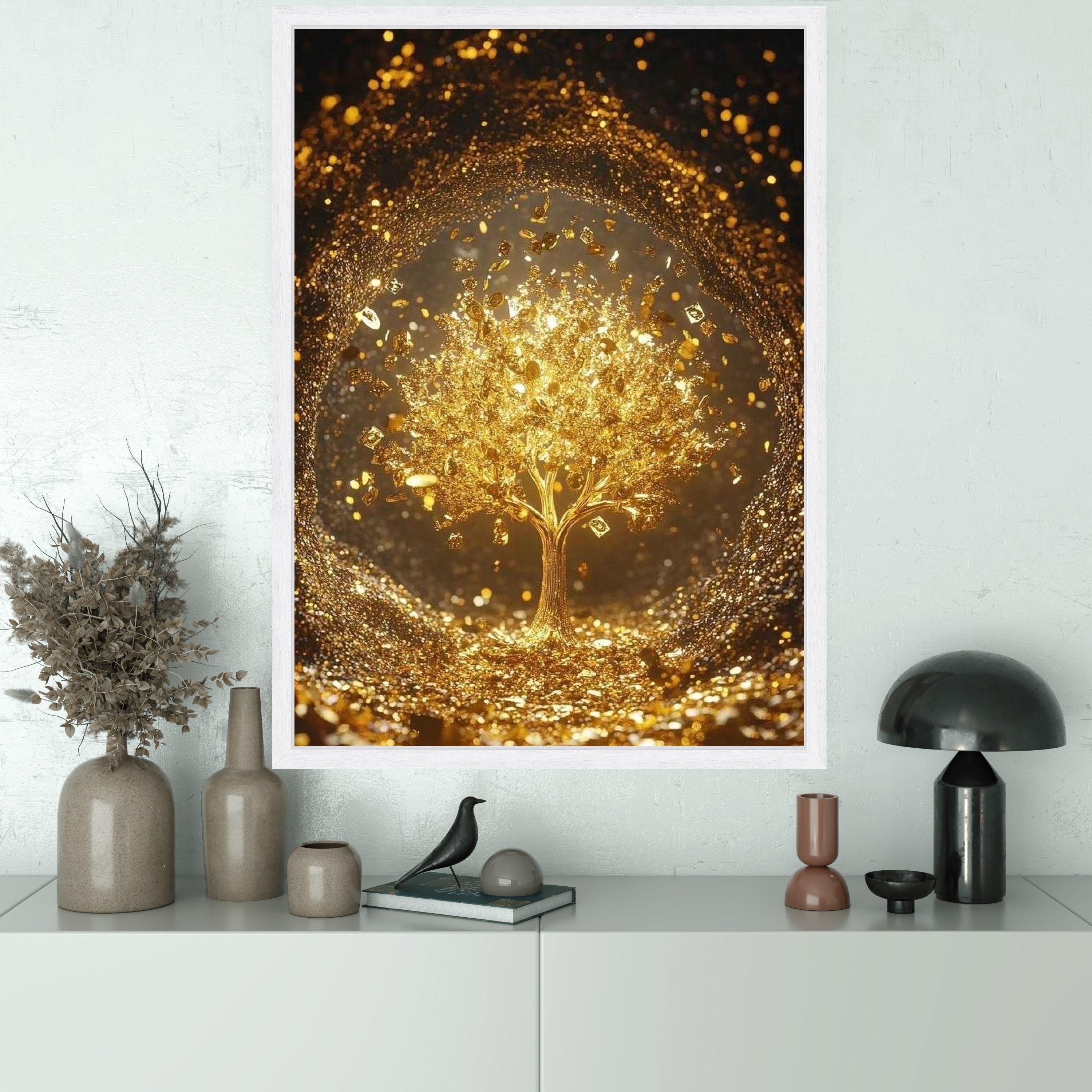 Golden Tree Canvas Wall Art, Wealth Symbol Decor, Luxury Finance Canvas ...