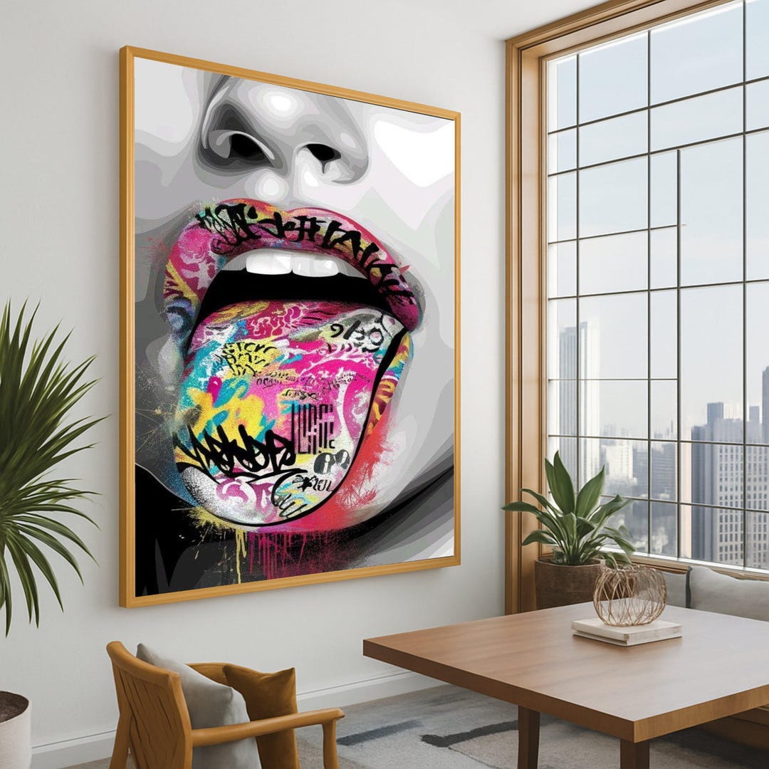Graffiti Pop Art Lips and Tongue Canvas, Urban Street Style Wall Art ...